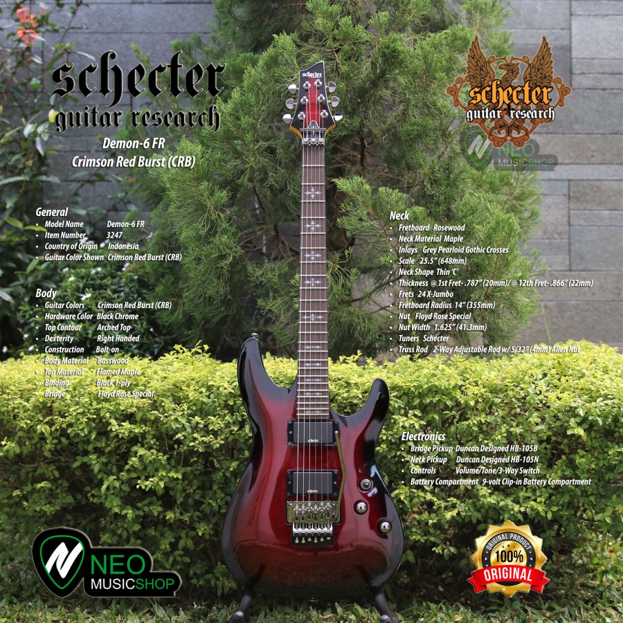 Schecter DEMON-6 FR CRB 6-String Electric Guitar with Floyd Rose – Neo ...