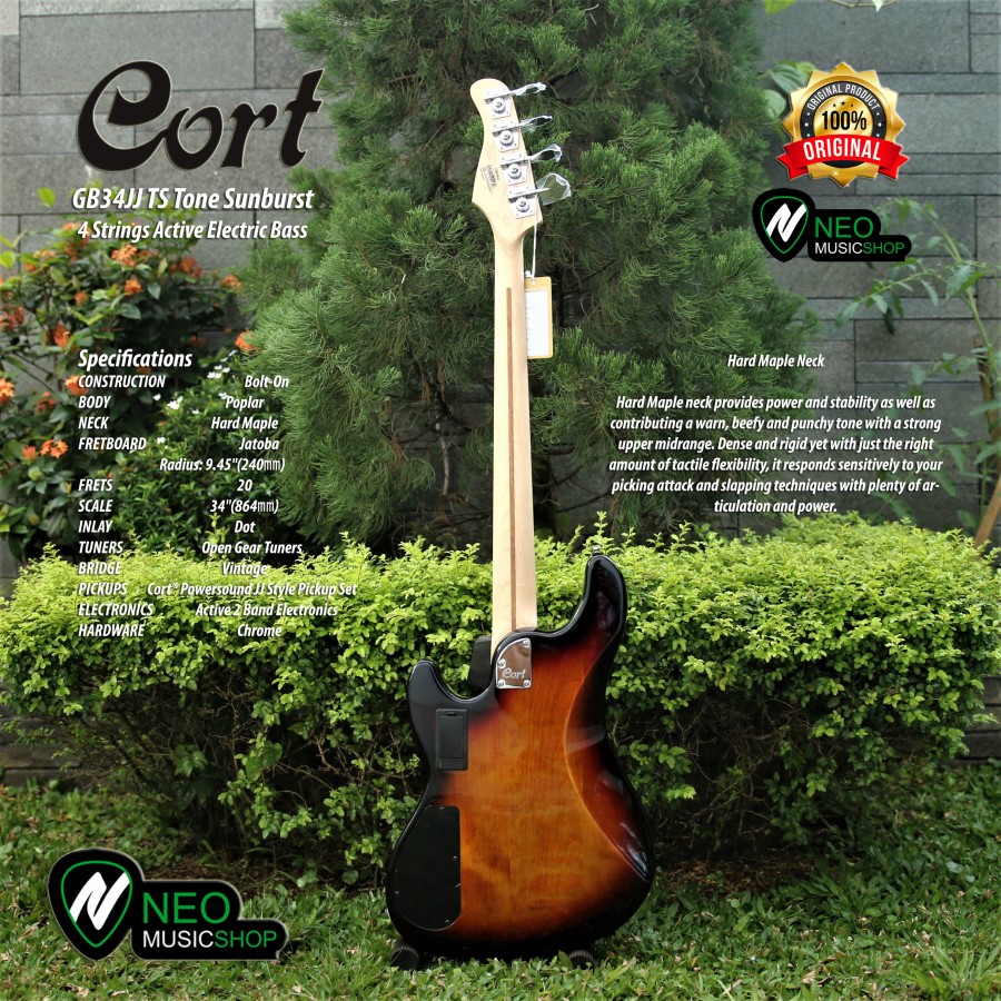 Cort GB34JJ TS Tone Sunburst 4 Strings Active Electric Bass – Neo Music