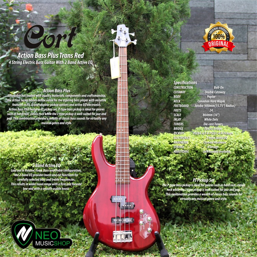 Cort Action Bass Plus TR 4String with Active EQ Electric Bass Guitar ...